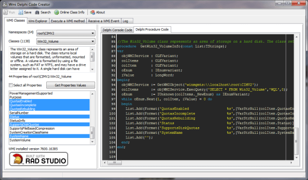 WMI Delphi Code Creator | The Road to Delphi