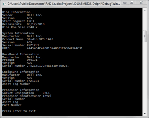 Reading the SMBios Tables using Delphi | The Road to Delphi